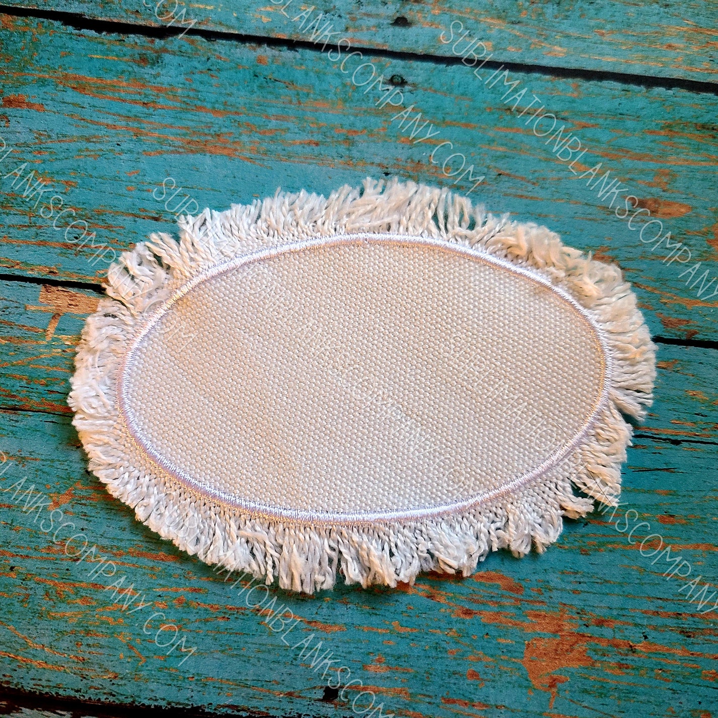 Oval Raggy Distressed Burlap Center Stitched Hat Patch Sublimation Bla ...